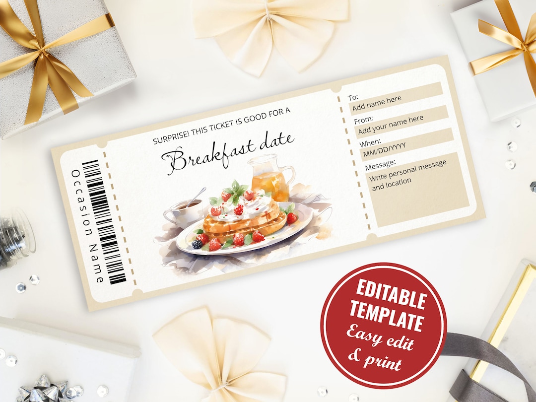 Editable Breakfast Date Gift Voucher Personalized Template Printable ...