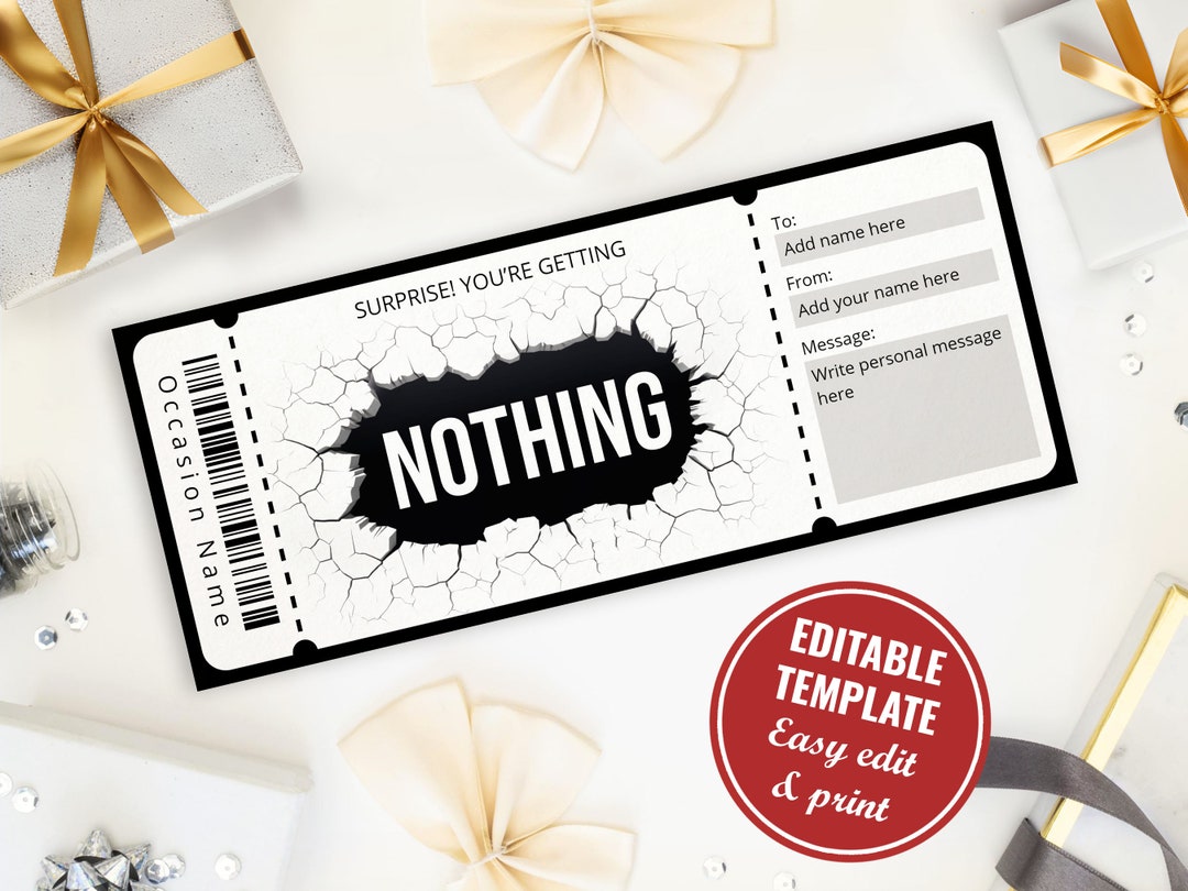 Surprise Printable Nothing Gift Certificate Template, Gift for Man Who ...