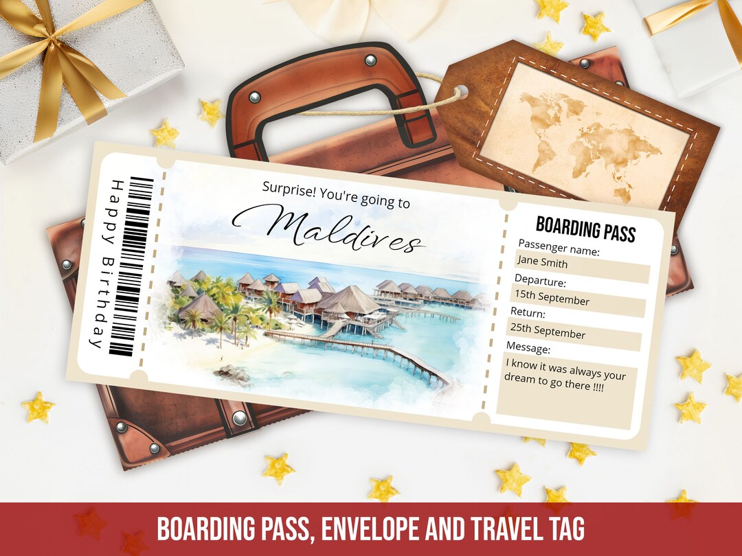 Editable Maldives Boarding Pass Template, Personalized Printable ...