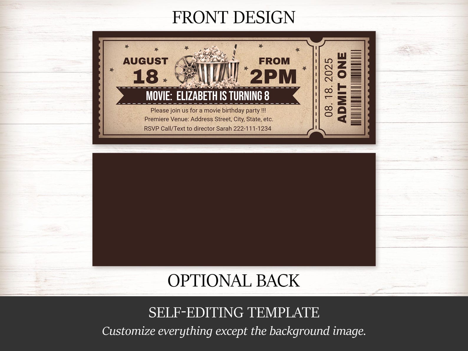 Editable Retro Movie Ticket Birthday Invitation Template, Digital Movie ...