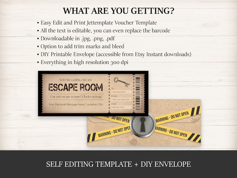 Editable Escape Room Last Minute Printable Gift Voucher for Instant ...
