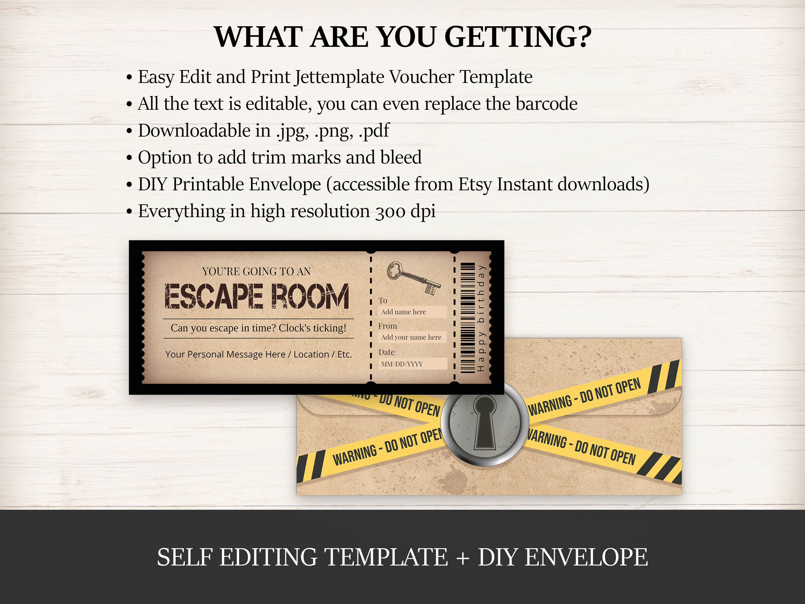 Editable Escape Room Last Minute Printable Gift Voucher for Instant ...