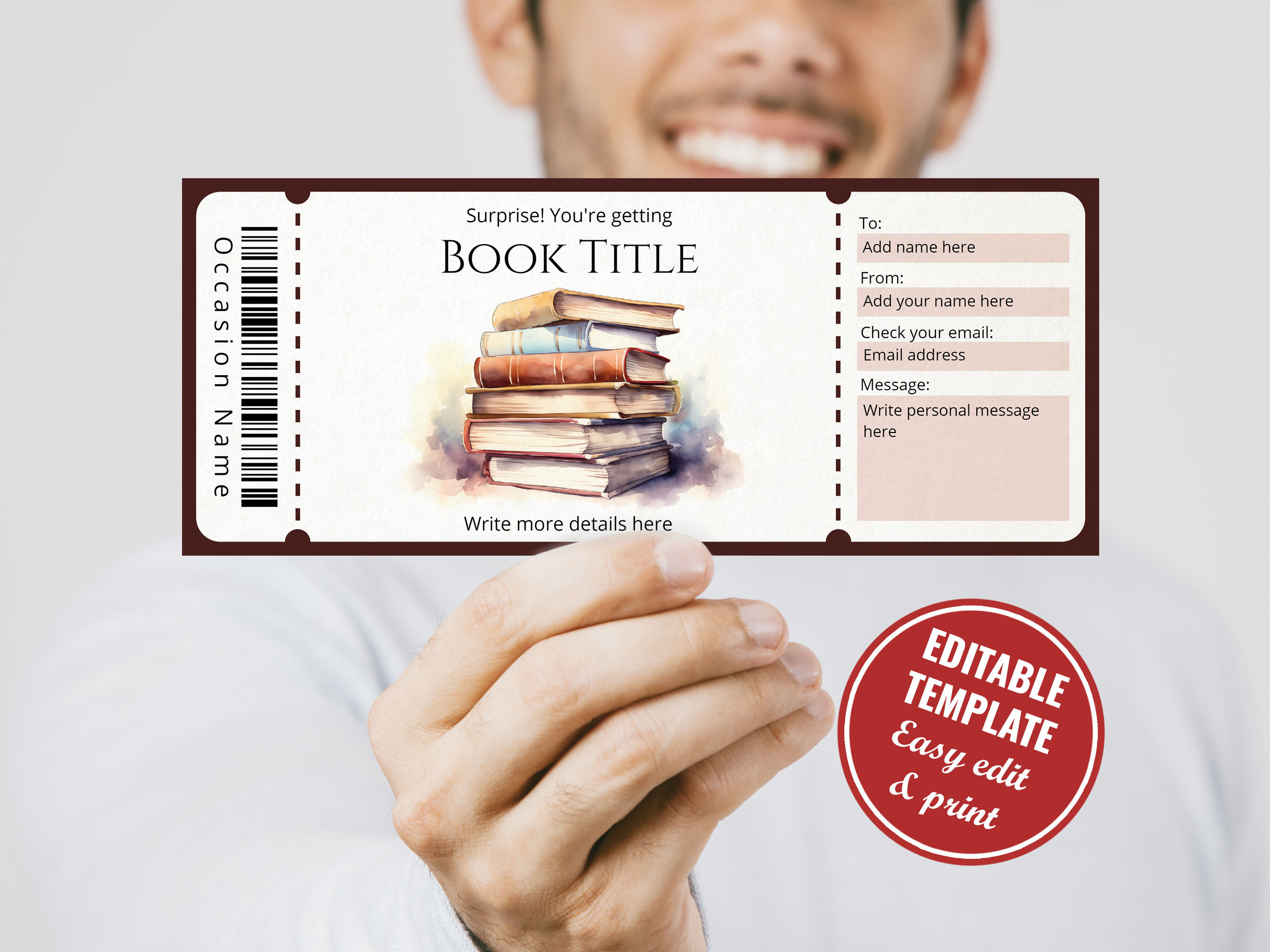 Editable E-book Gift Certificate Template, Watercolor Surprise Ebook ...