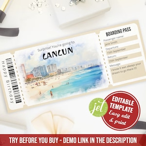 Printable Cancun Boarding Pass Template, Personalized Editable Cancun ...