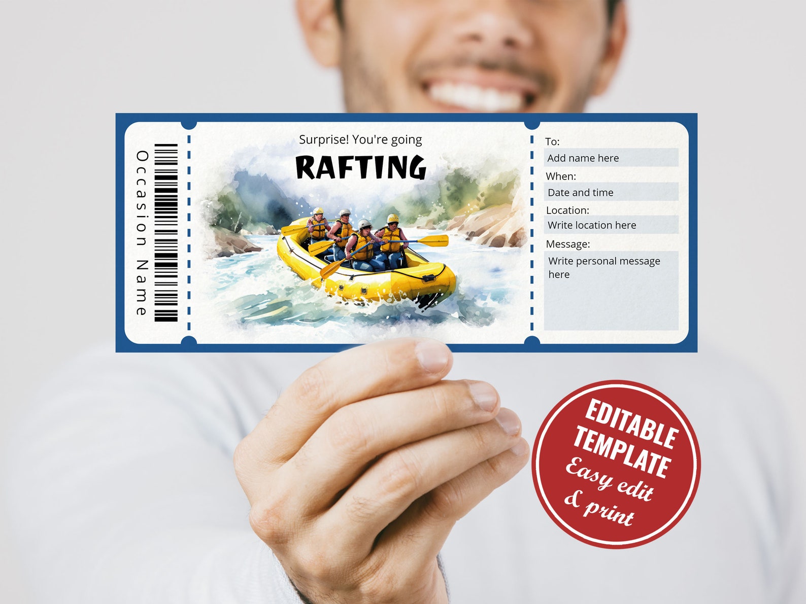 Editable Rafting Experience Ticket Gift Certificate Template, Printable ...