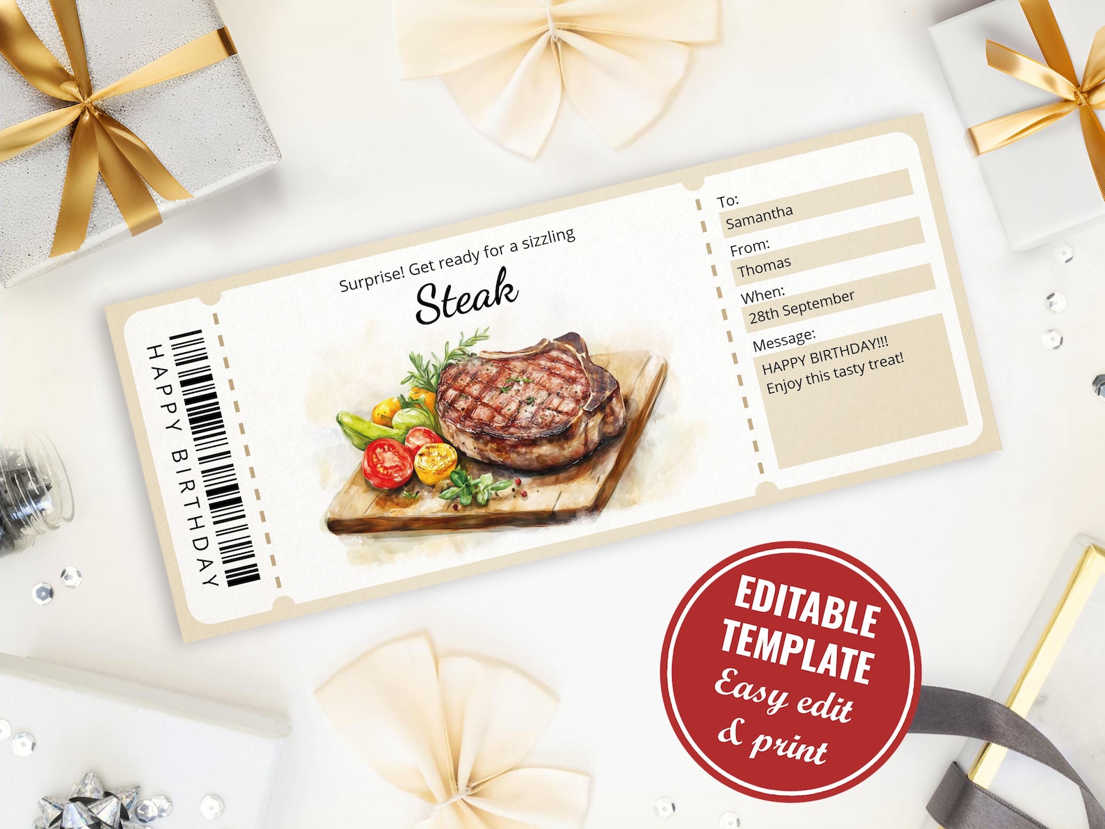 Editable Steak Night Out Gift Certificate Template, Printable Steak ...
