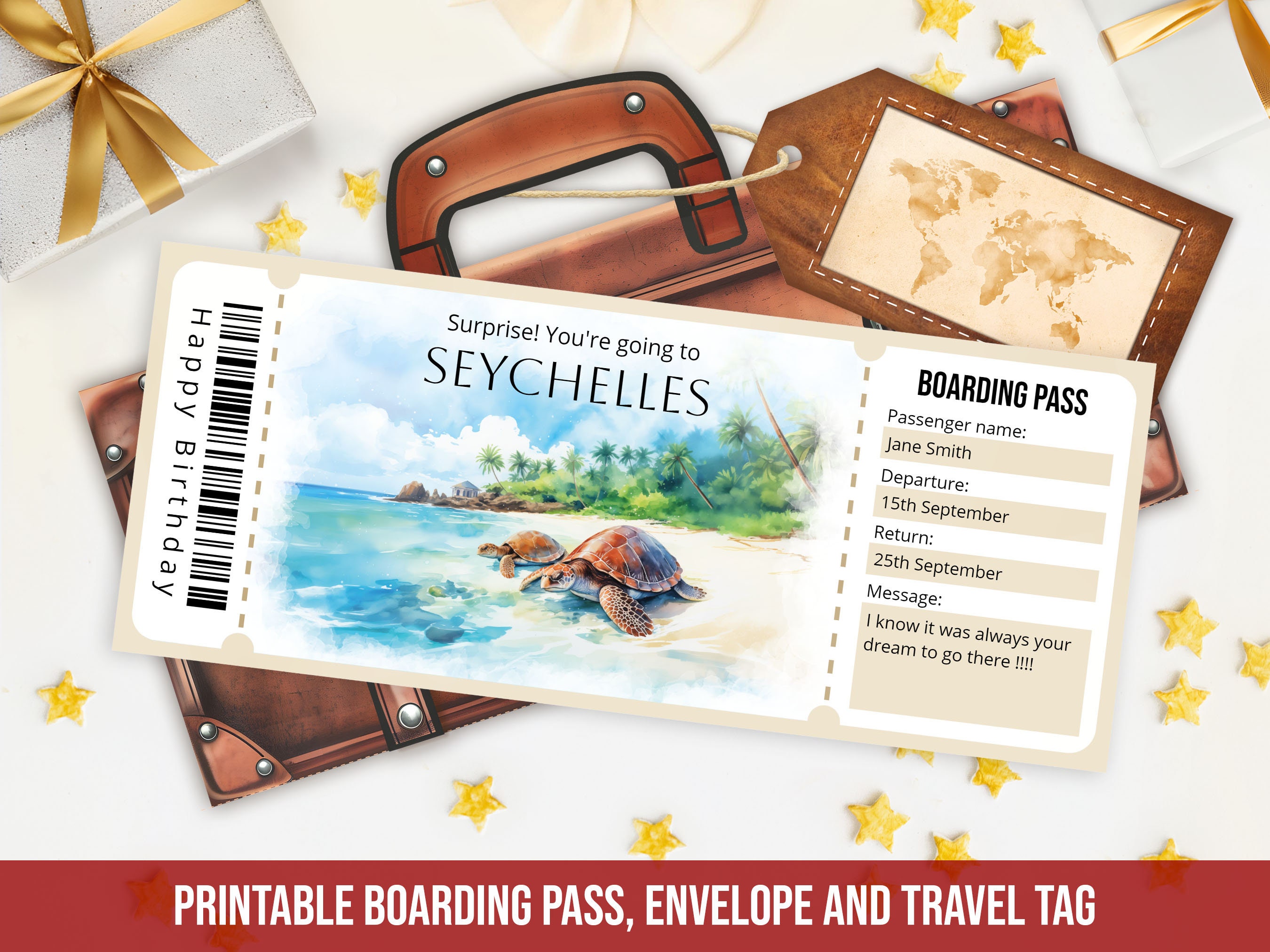 Printable Seychelles Boarding Pass Template, Personalized Editable ...