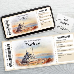 Editable Turkey Boarding Pass Template, Watercolor Surprise Turkey Trip ...