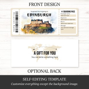 Editable Edinburgh Boarding Pass Template, Personalized Gift Printable ...