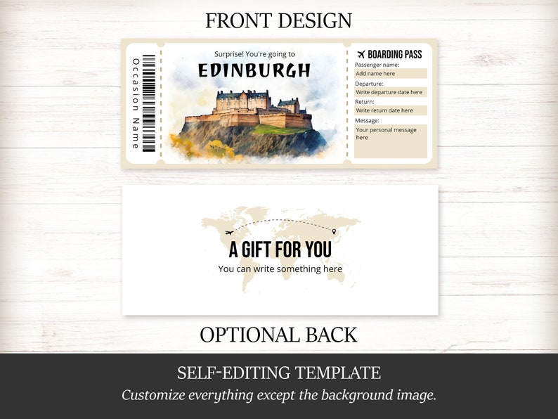 Editable Edinburgh Boarding Pass Template, Personalized Gift Printable ...