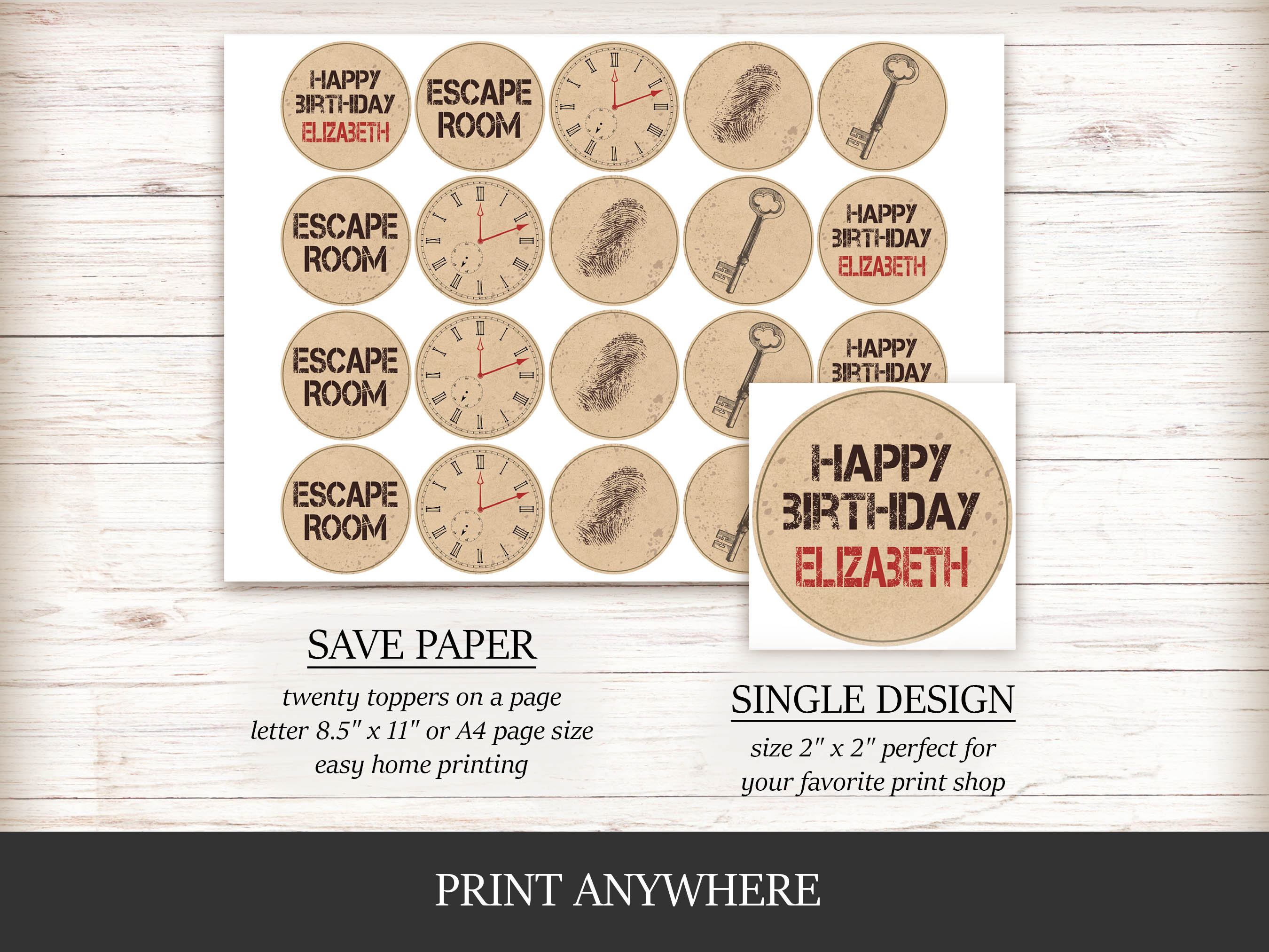 Escape Room Birthday Cupcake Toppers, Editable Escape Game Party Decor ...
