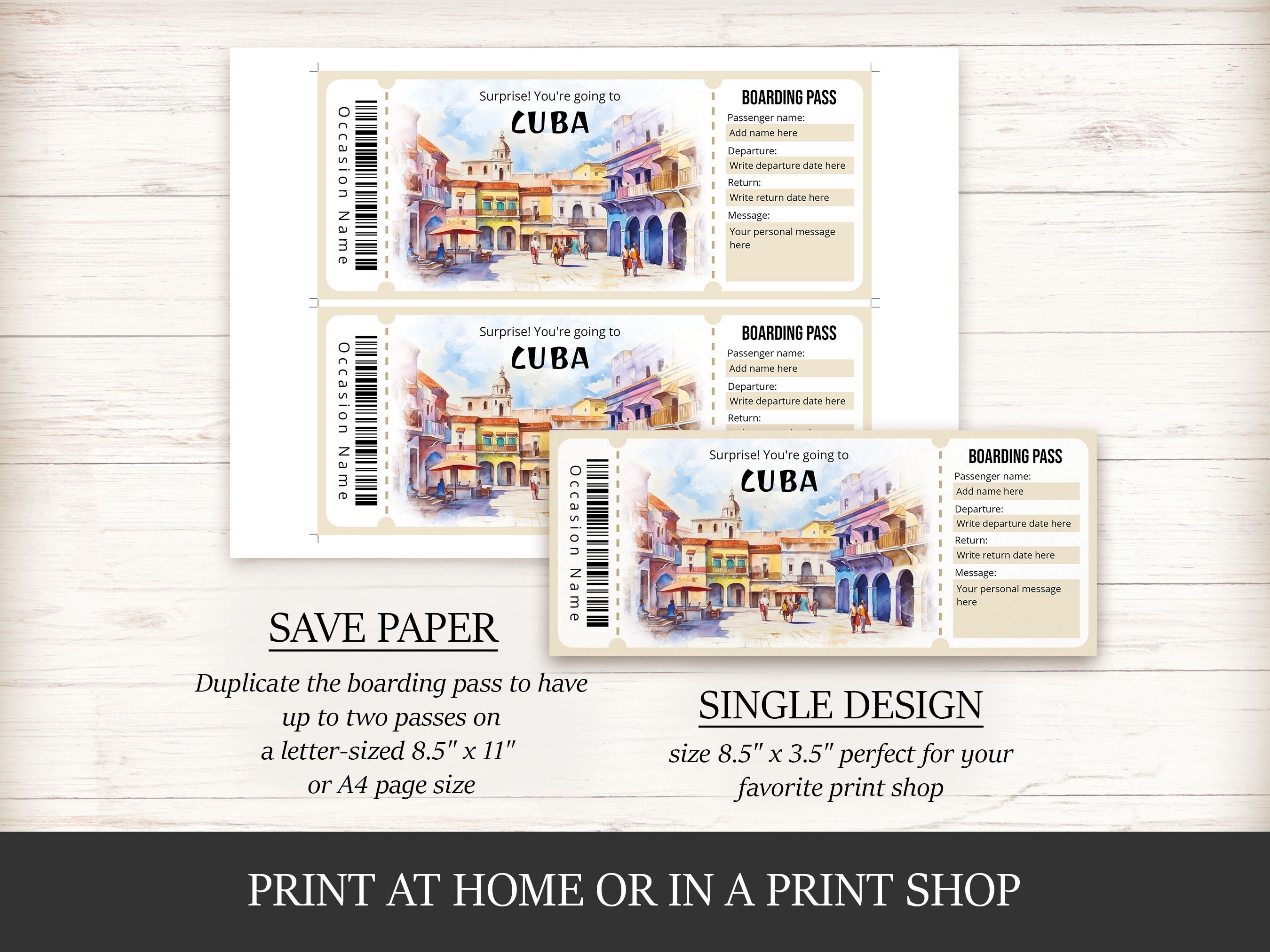 Printable Cuba Boarding Pass Template, Personalized Editable Surprise ...