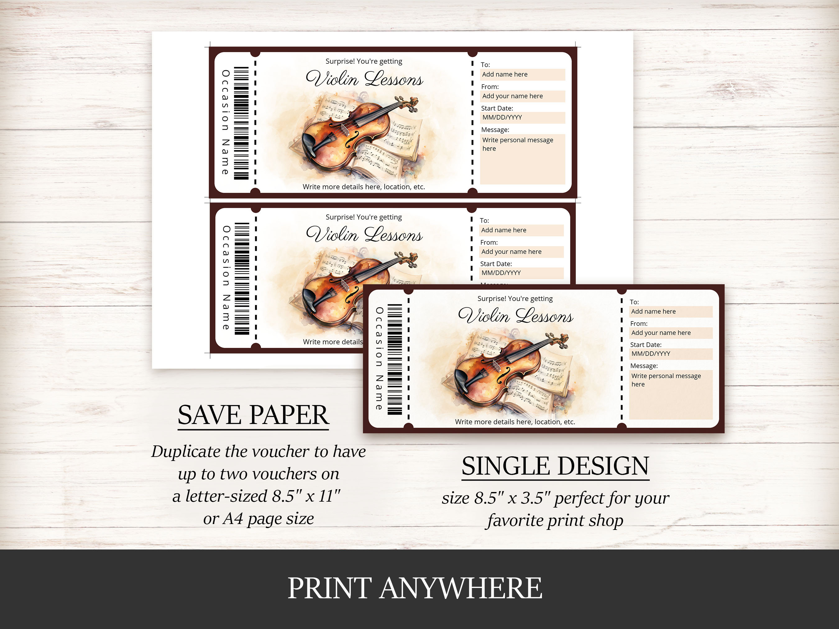 Editable Violin Lessons Gift Certificate Template for Violin - Etsy