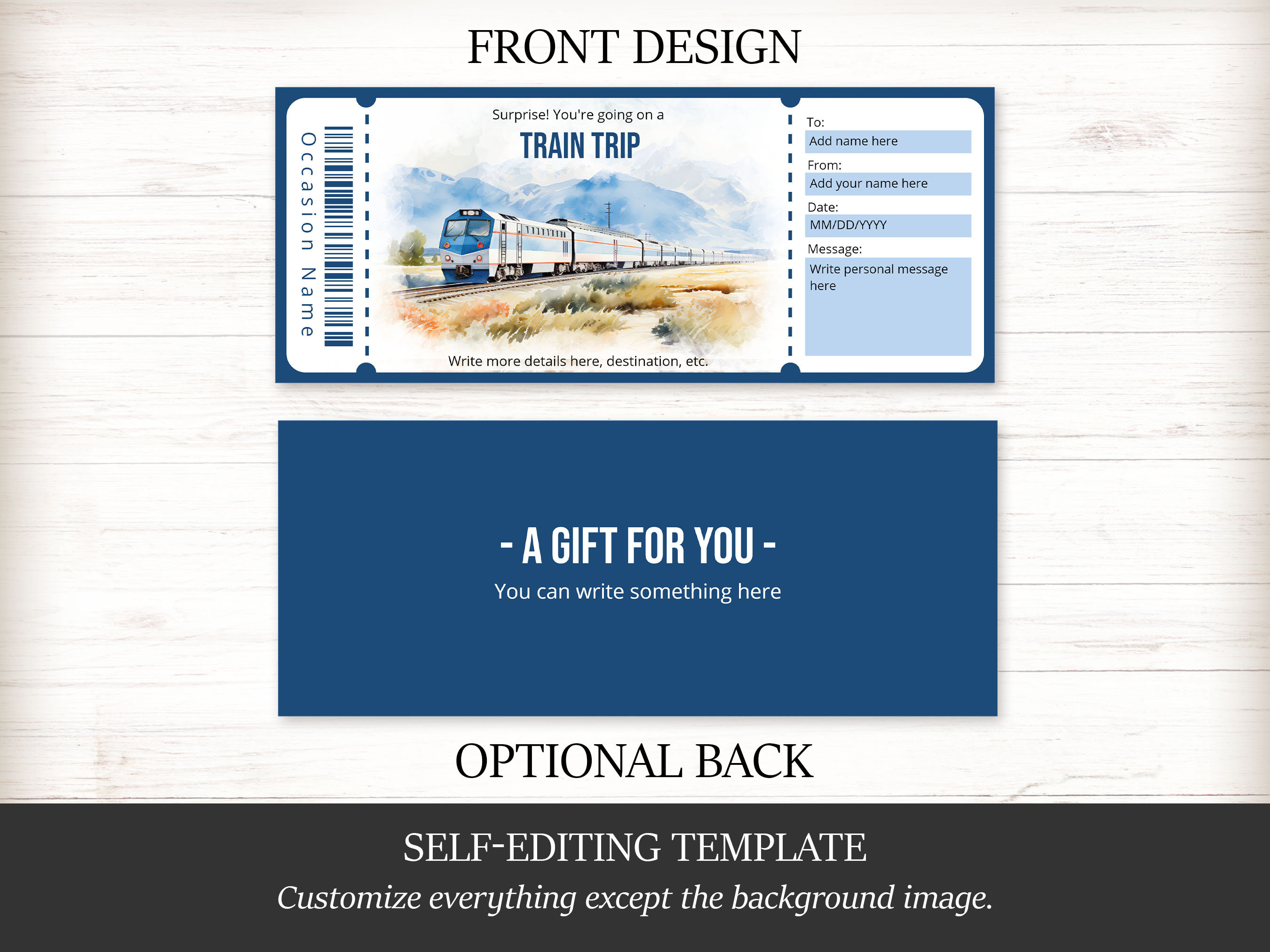 Editable Watercolor Train Ticket Template, Railway Ticket Surprise Gift ...