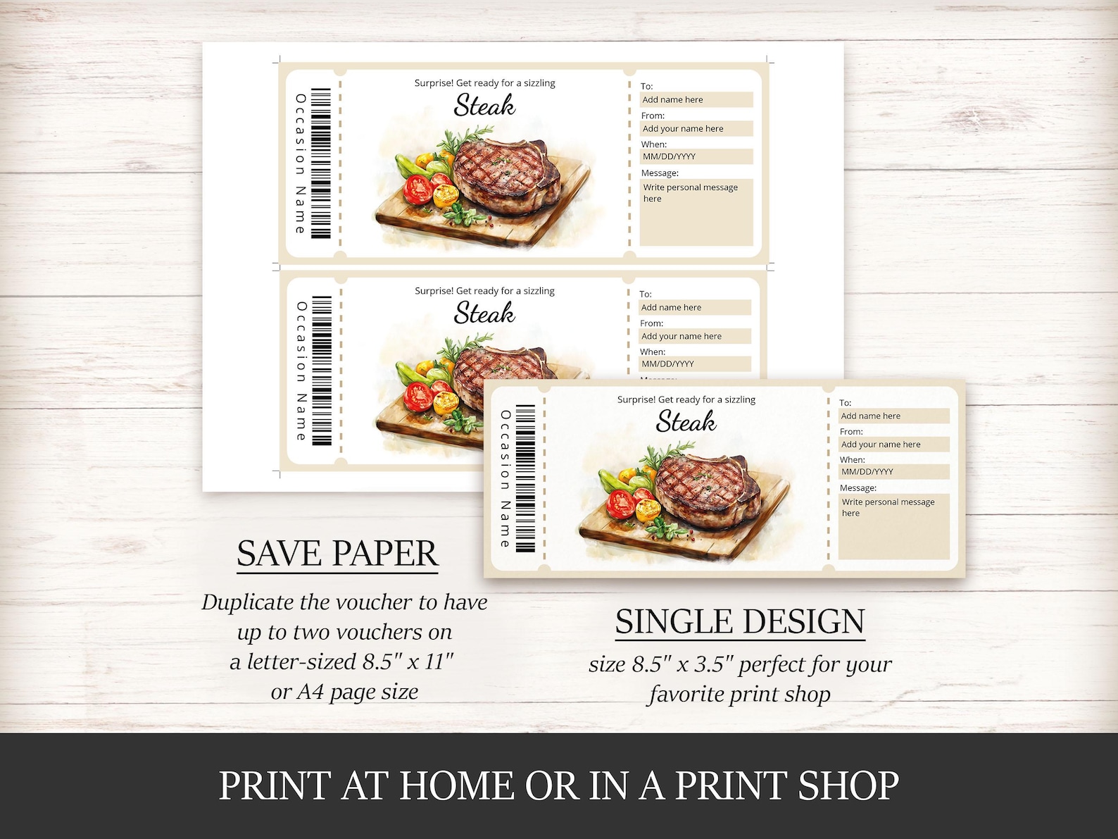 Editable Steak Night Out Gift Certificate Template, Printable Steak ...