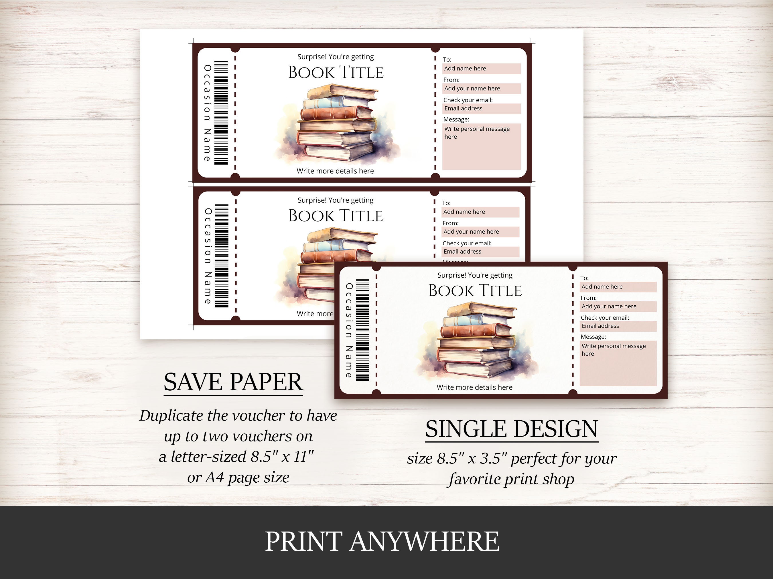 Editable E-book Gift Certificate Template, Watercolor Surprise Ebook ...