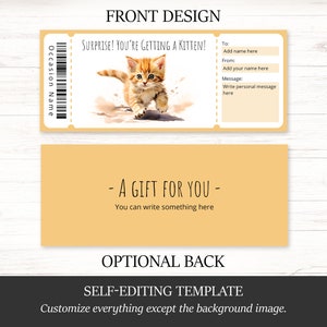 Editable Kitten Gift Certificate Template for Cat Lover, Personalized ...