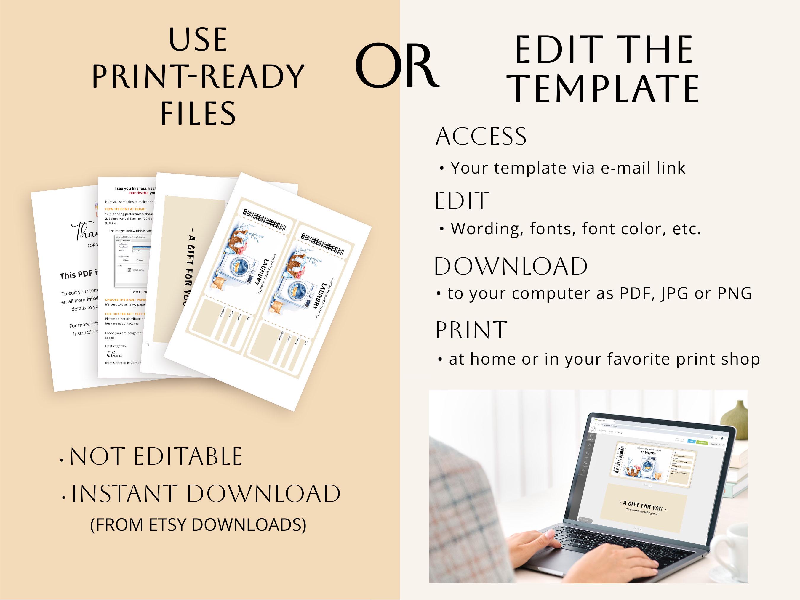 Editable Laundry Gift Certificate Template, Printable Surprise Reveal ...
