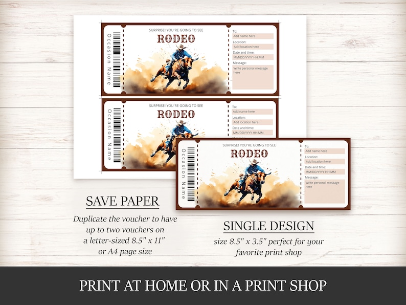 Surprise Bull Rodeo Ticket Template, Customizable and Printable Bull ...