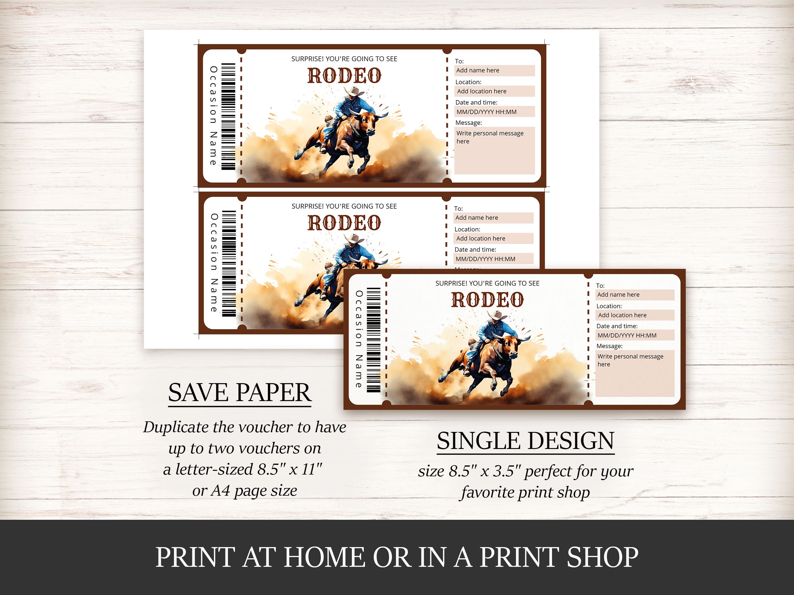 Surprise Bull Rodeo Ticket Template, Customizable and Printable Bull ...