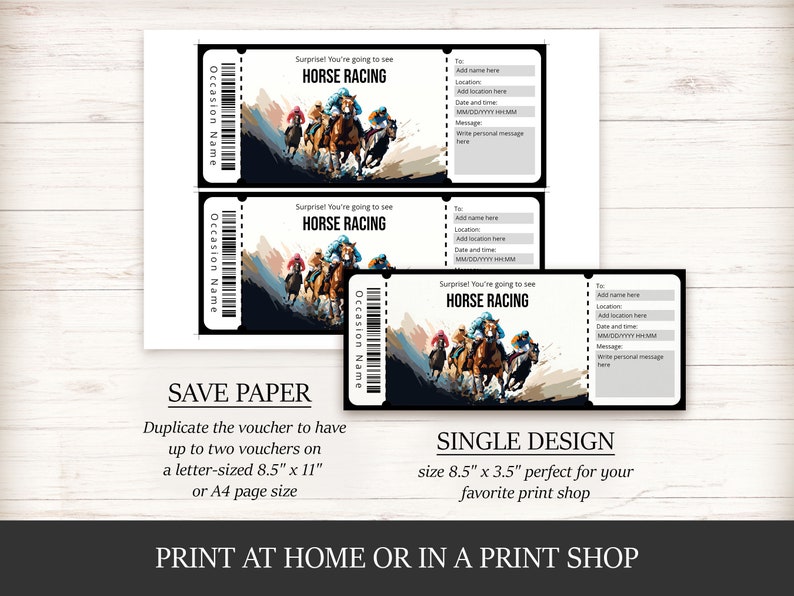 Surprise Horse Racing Ticket Template, Customizable and Printable Horse ...