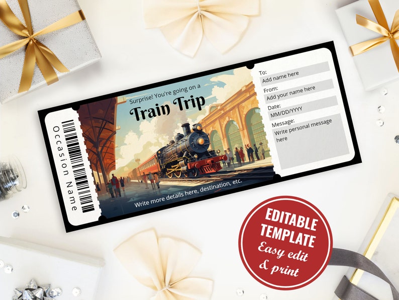 Editable Train Ticket Template, Retro Railway Ticket Surprise Gift ...