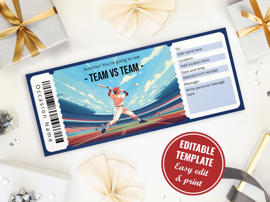 Surprise Baseball Game Ticket Template, Customizable and Printable ...