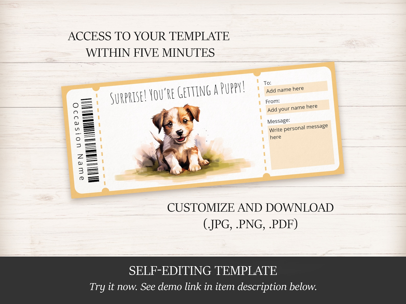 Editable Puppy Gift Certificate Template for Dog Lover, Personalized ...