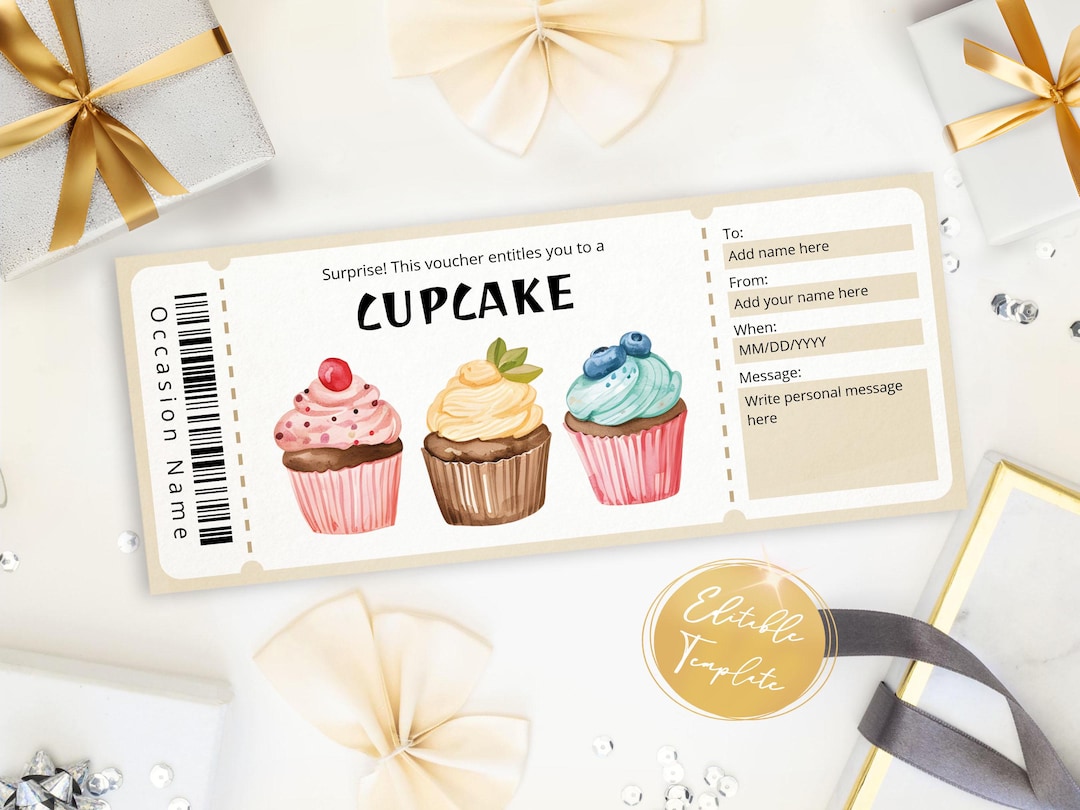 Editable Cupcake Gift Certificate Template, Printable Cupcake Voucher ...