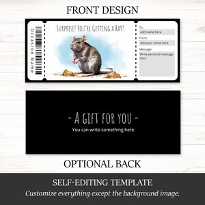 Editable Rat Gift Certificate Template for Rat Lover, Personalized ...