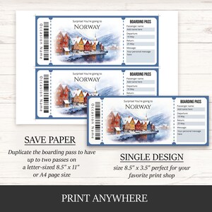 Editable Norway Boarding Ticket Template, Watercolor Surprise Norway ...