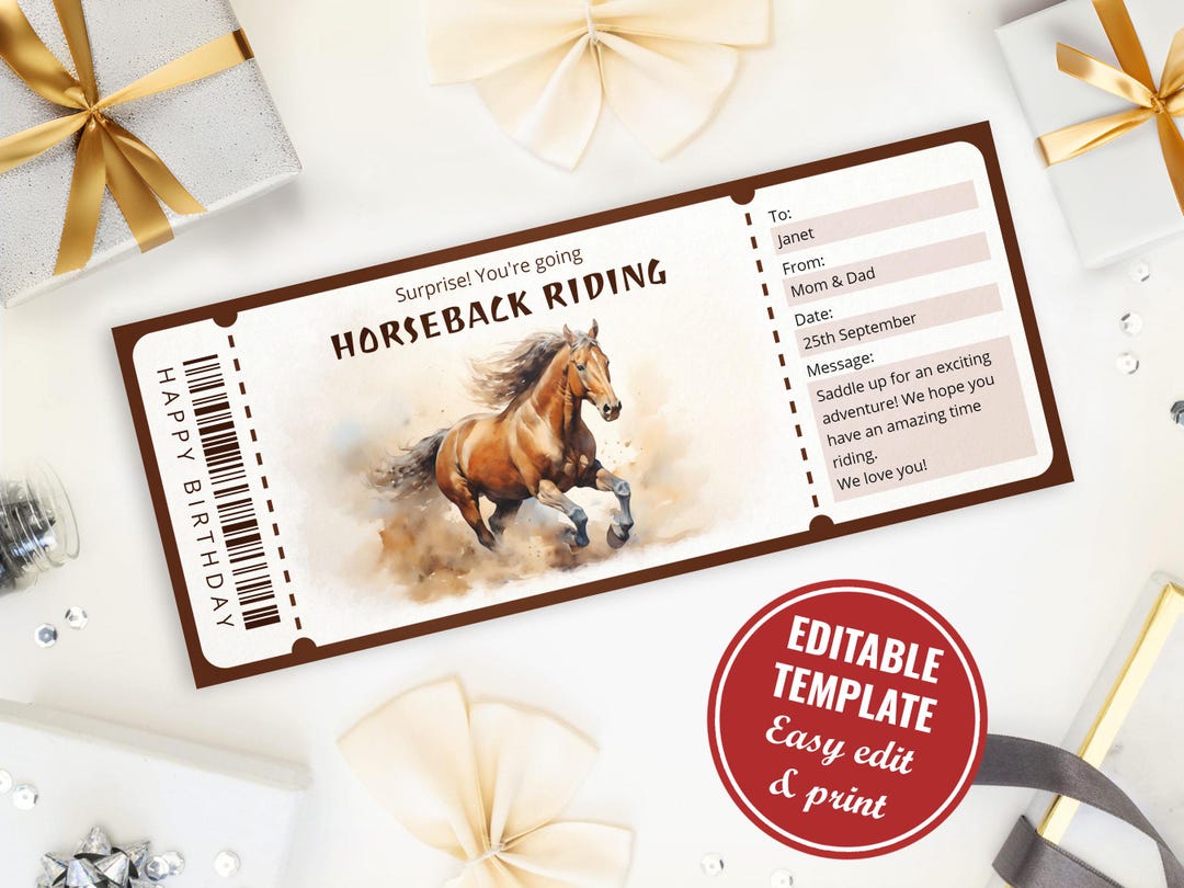Editable Watercolor Horseback Riding Gift Certificate Template for ...