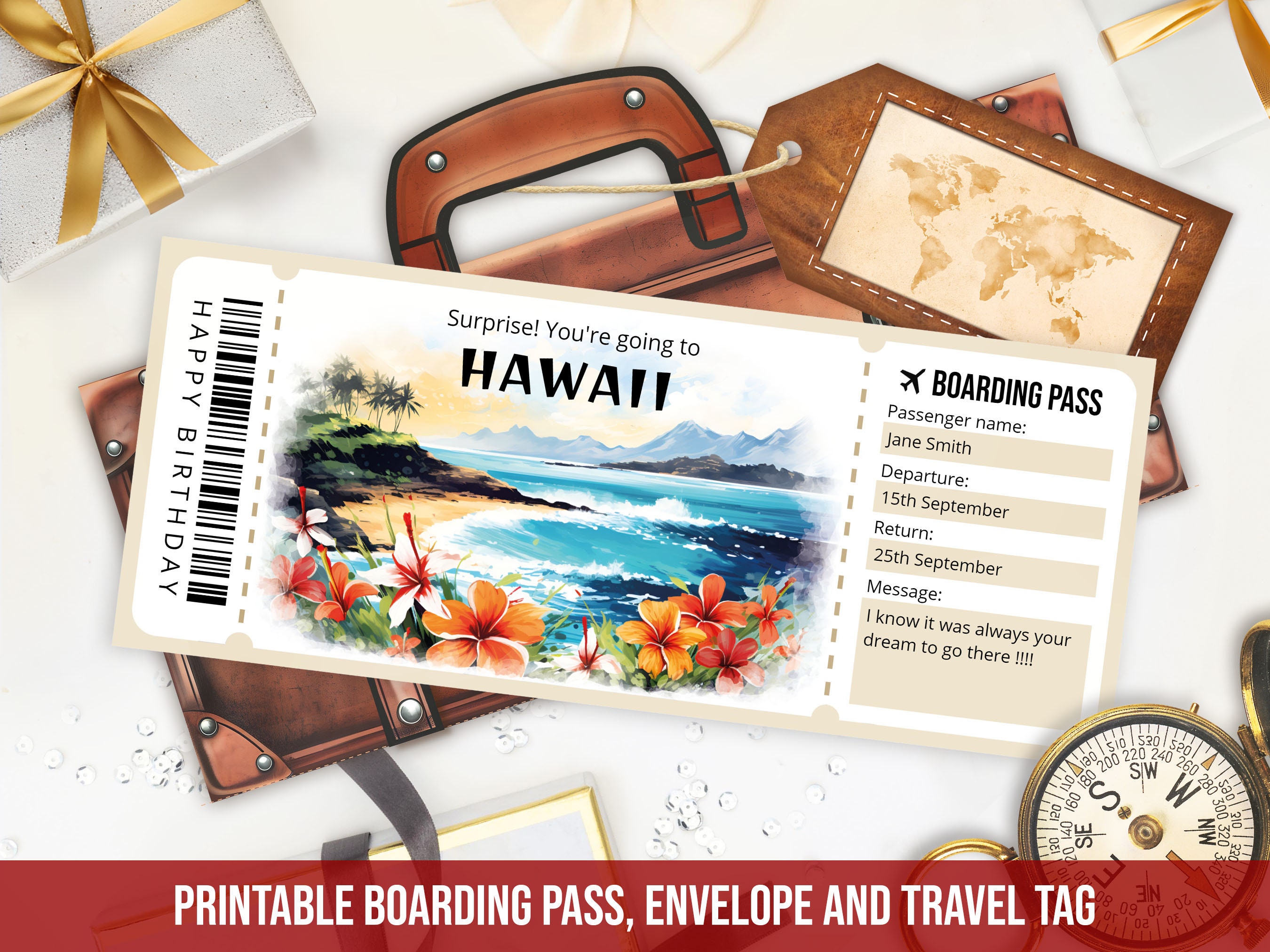 Editable Hawaii Boarding Pass Template, Personalized Gift Printable ...