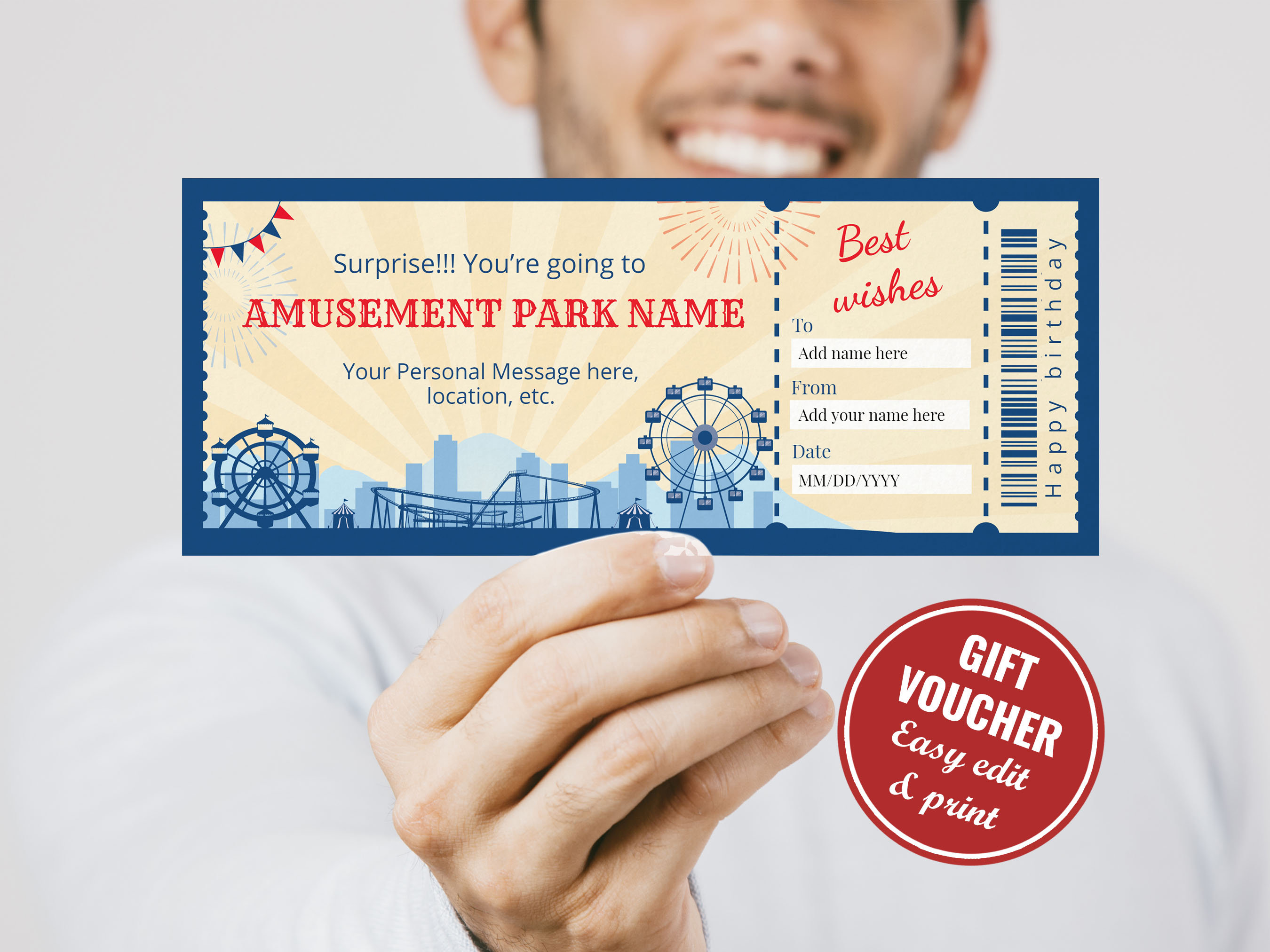 Editable Amusement Park Gift Certificate for Instant Download - Etsy
