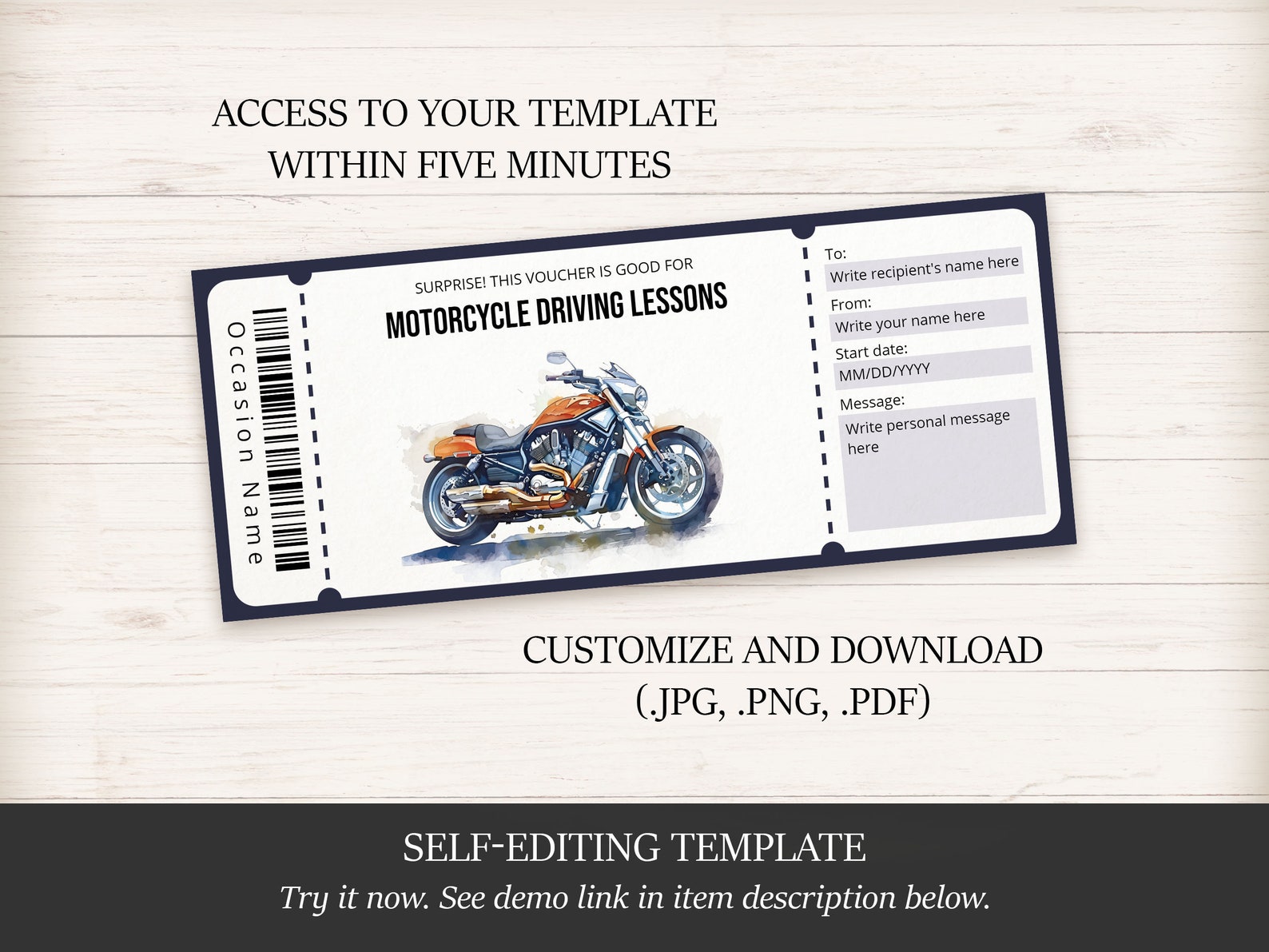 Editable Motorcycle Driving Lessons Gift Certificate Template for ...