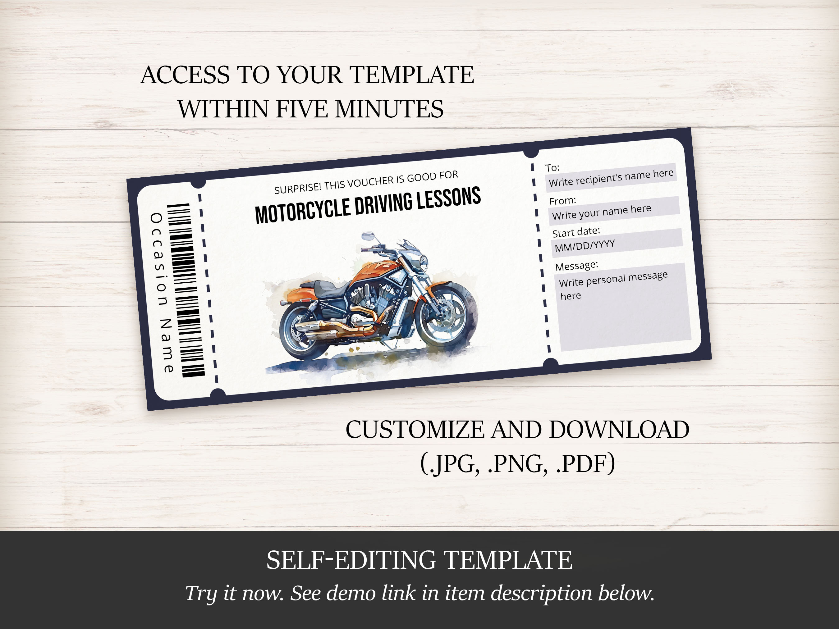 Editable Motorcycle Driving Lessons Gift Certificate Template for ...