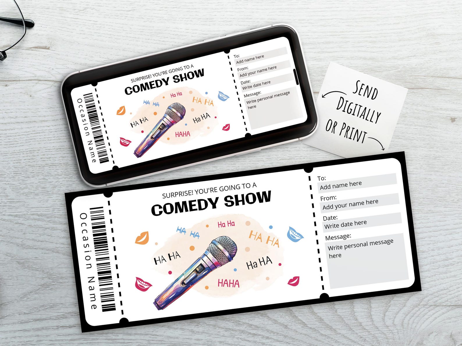 Funny Comedy Show Ticket Template for Comedy Lover, Editable Printable ...