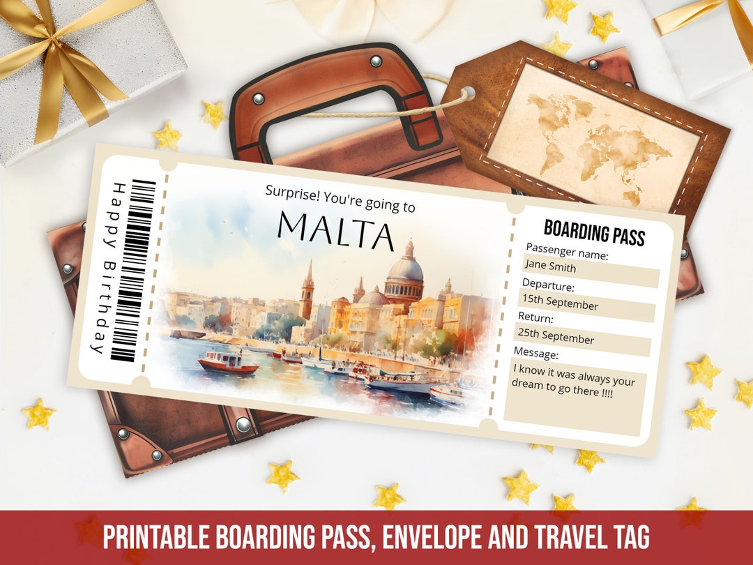 Editable Malta Boarding Pass Template, Personalized Printable Surprise ...