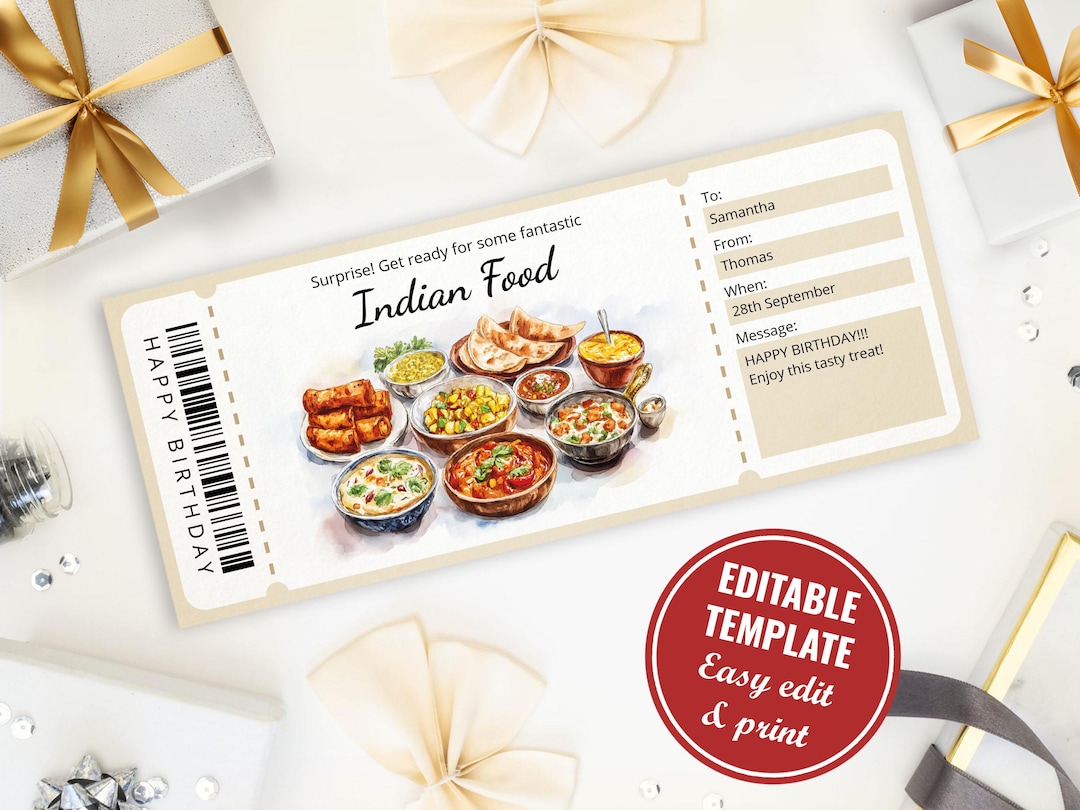 Editable Indian Food Gift Certificate Template for Food Lover ...