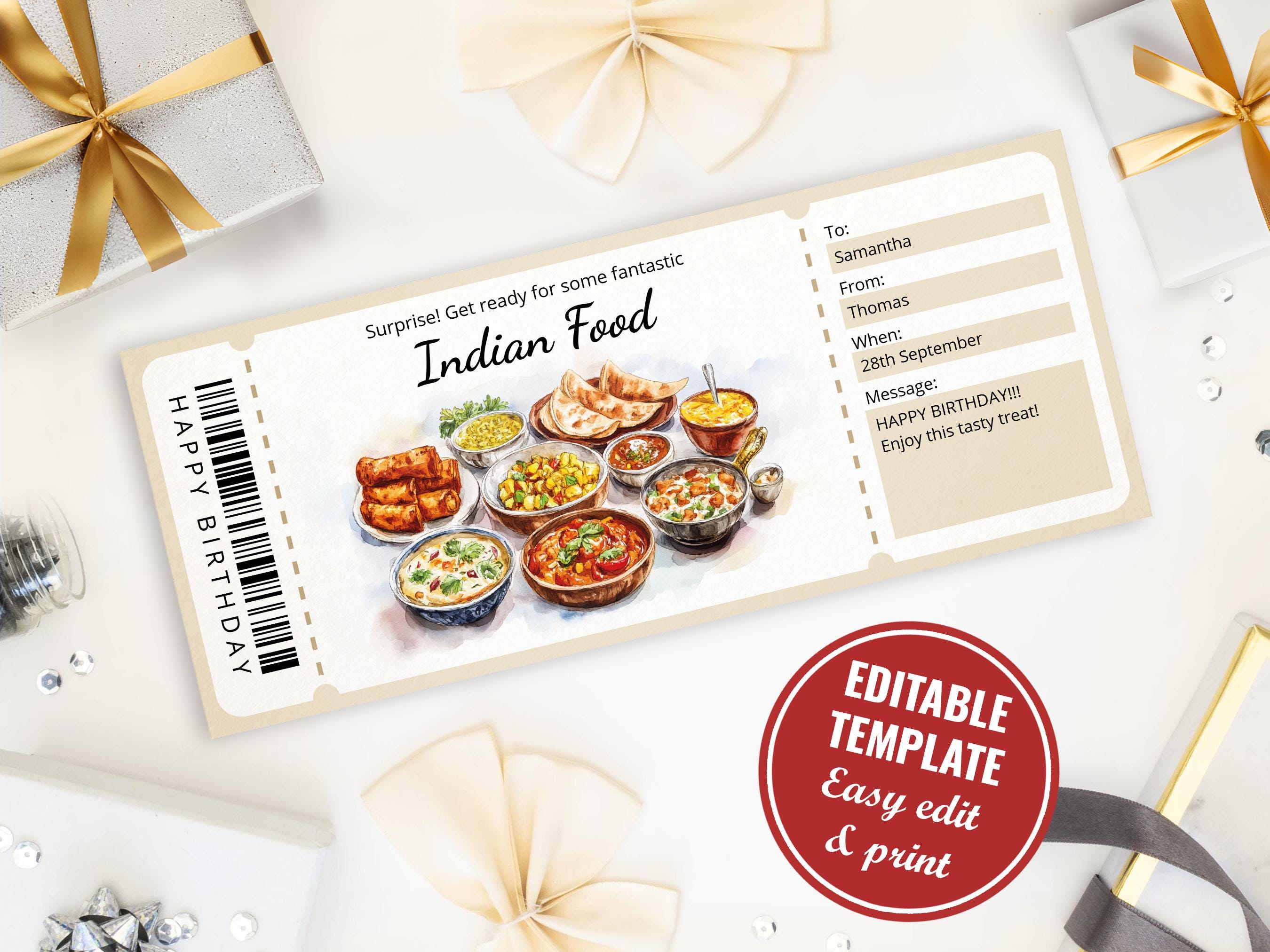Editable Indian Food Gift Certificate Template for Food Lover ...