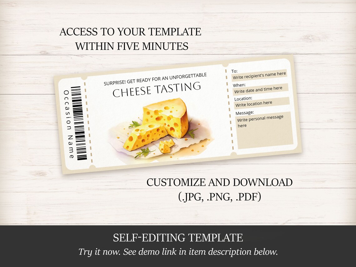 Editable Watercolor Cheese Tasting Gift Certificate Template for Cheese ...