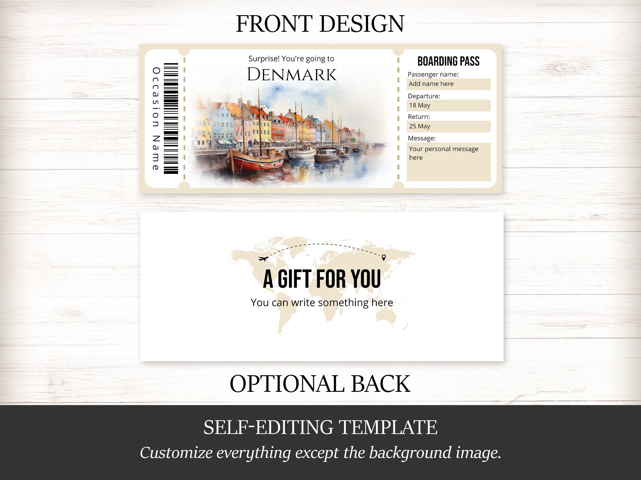 Editable Denmark Boarding Pass Template Printable - Etsy