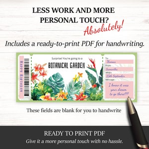 Editable Botanical Garden Ticket Gift Certificate Template, Surprise ...