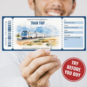 Editable Watercolor Train Ticket Template, Railway Ticket Surprise Gift ...