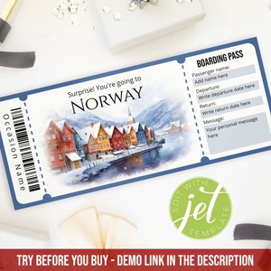 Editable Norway Boarding Pass Template Personalized Printable - Etsy