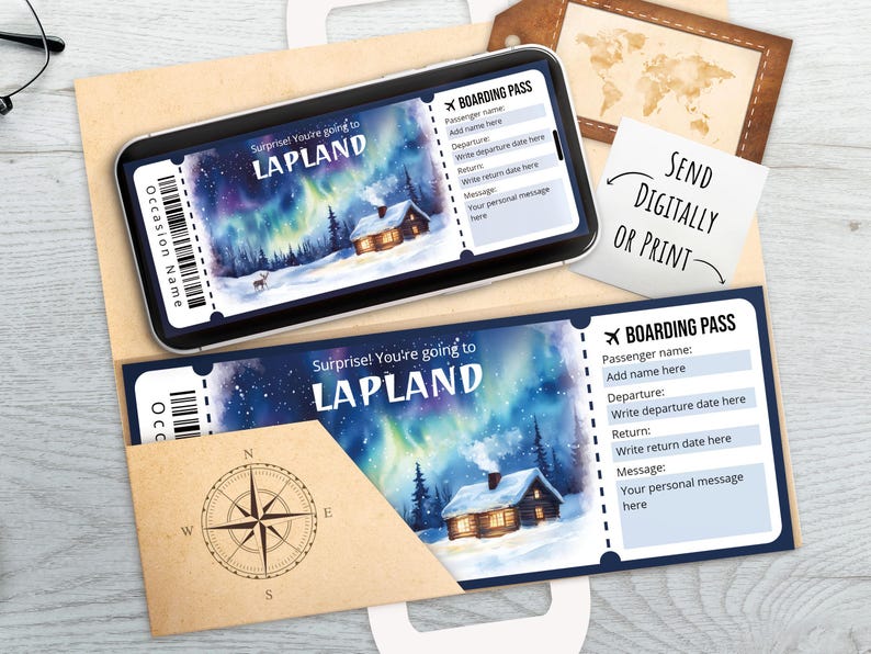 Editable Lapland Boarding Pass Template, Surprise Watercolor Lapland ...