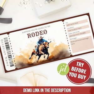 Surprise Bull Rodeo Ticket Template, Customizable and Printable Bull ...