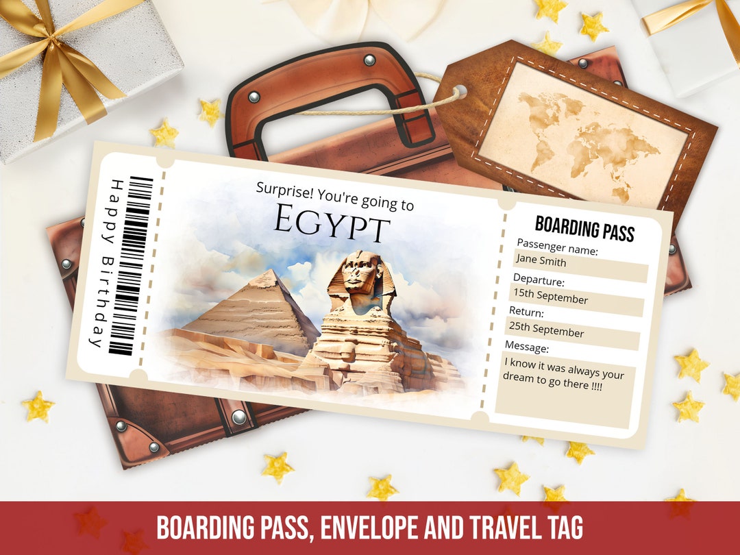 Egypt Boarding Pass Editable Template Printable Surprise Trip Egypt ...