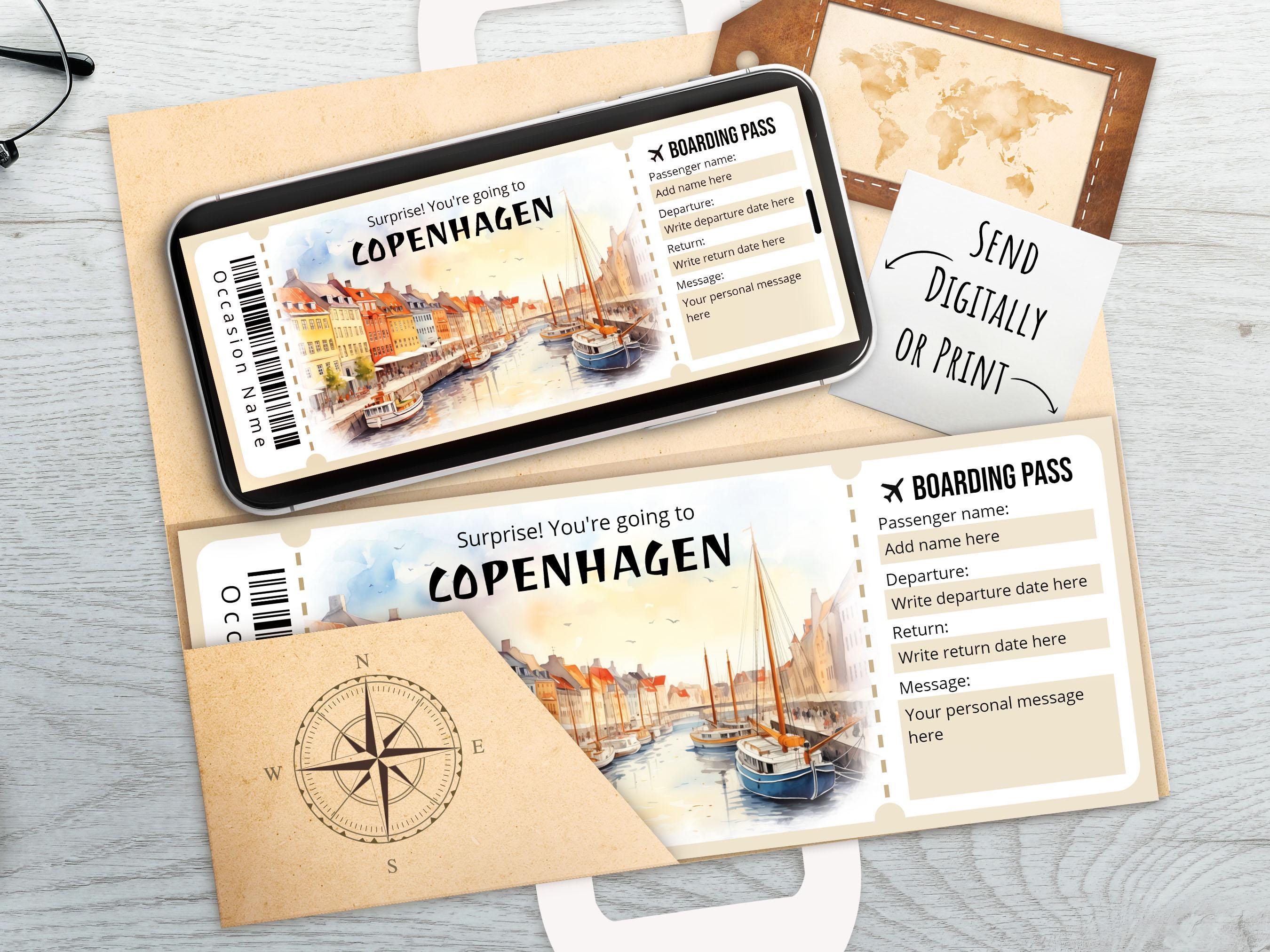 Editable Copenhagen Boarding Pass, Surprise Copenhagen Trip Reveal Gift ...