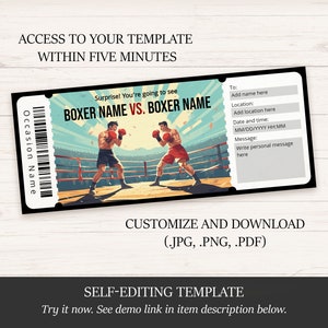 Surprise Boxing Game Ticket Template, Customizable and Printable Boxing ...